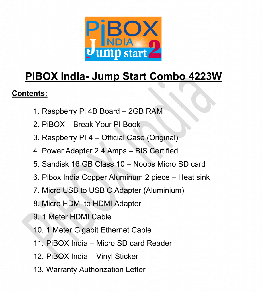PiBOX India Raspberry Pi 4 2GB Jump Start2 Combo With Pi4 2GB, Pi4 ...