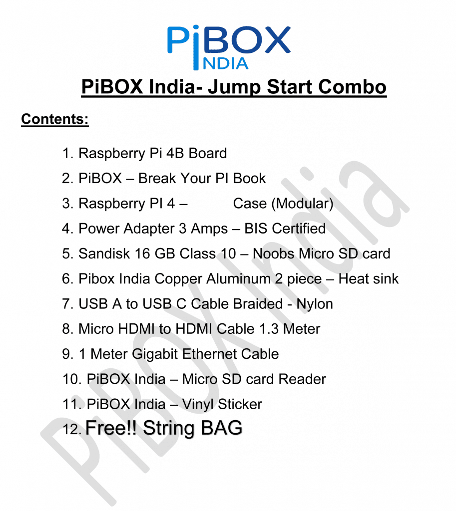 PiBOX India Raspberry Pi 4 4GB Jump Start4 Combo With Pi4 4GB, Pi4 ...
