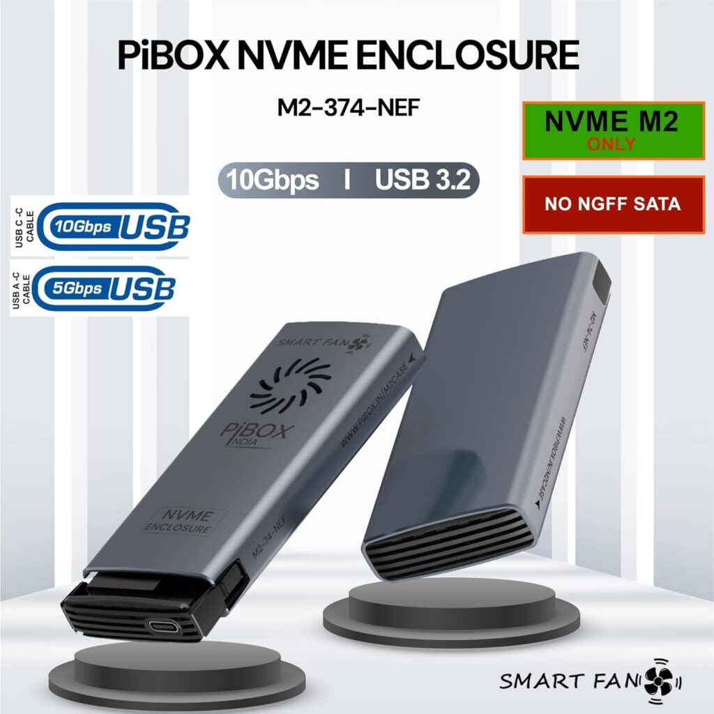 pibox India NVME M2 Enclosure Fan, NVMe SSD Enclosure - USB 3.2 10Gbps ...