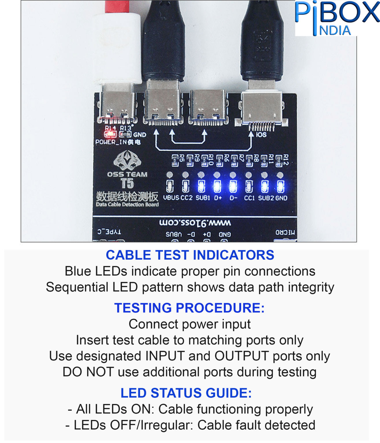 PiBox India T5 PRO Advanced Digital Cable Tester - Professional 8-Point ...