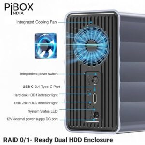 PiBOX India Dual 2 Bay 3.5/2.5 Inch SATA HDD SSD Aluminium Enclosure ...
